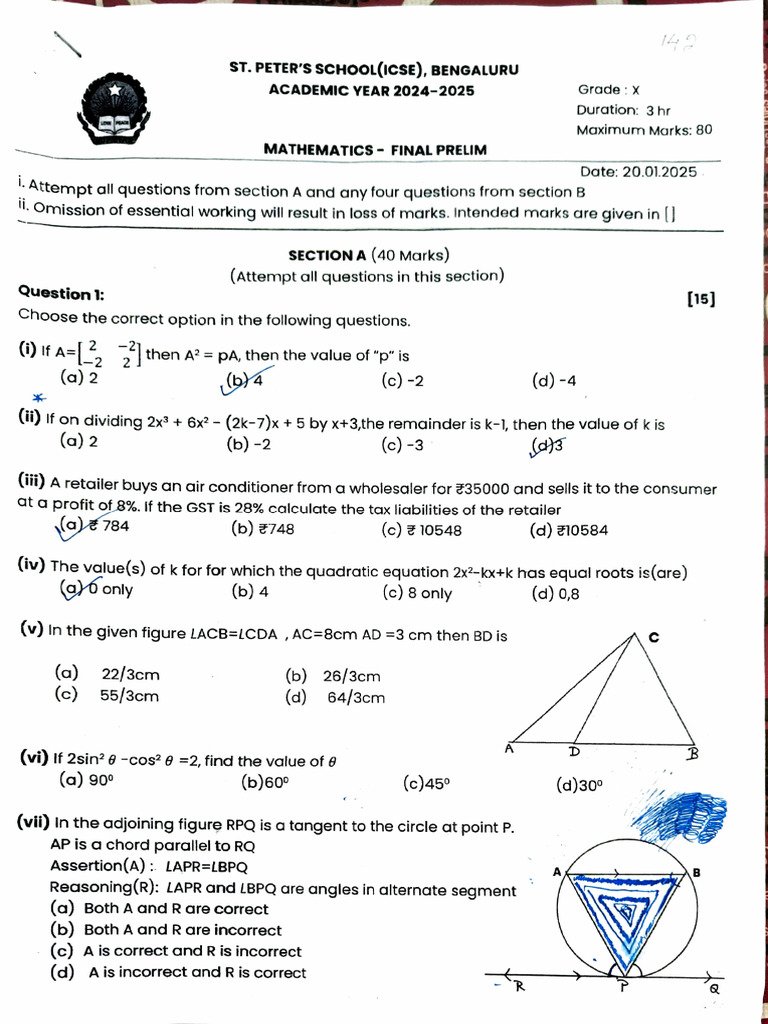 Maths Pre board QP | PDF | Sphere | Elementary Geometry