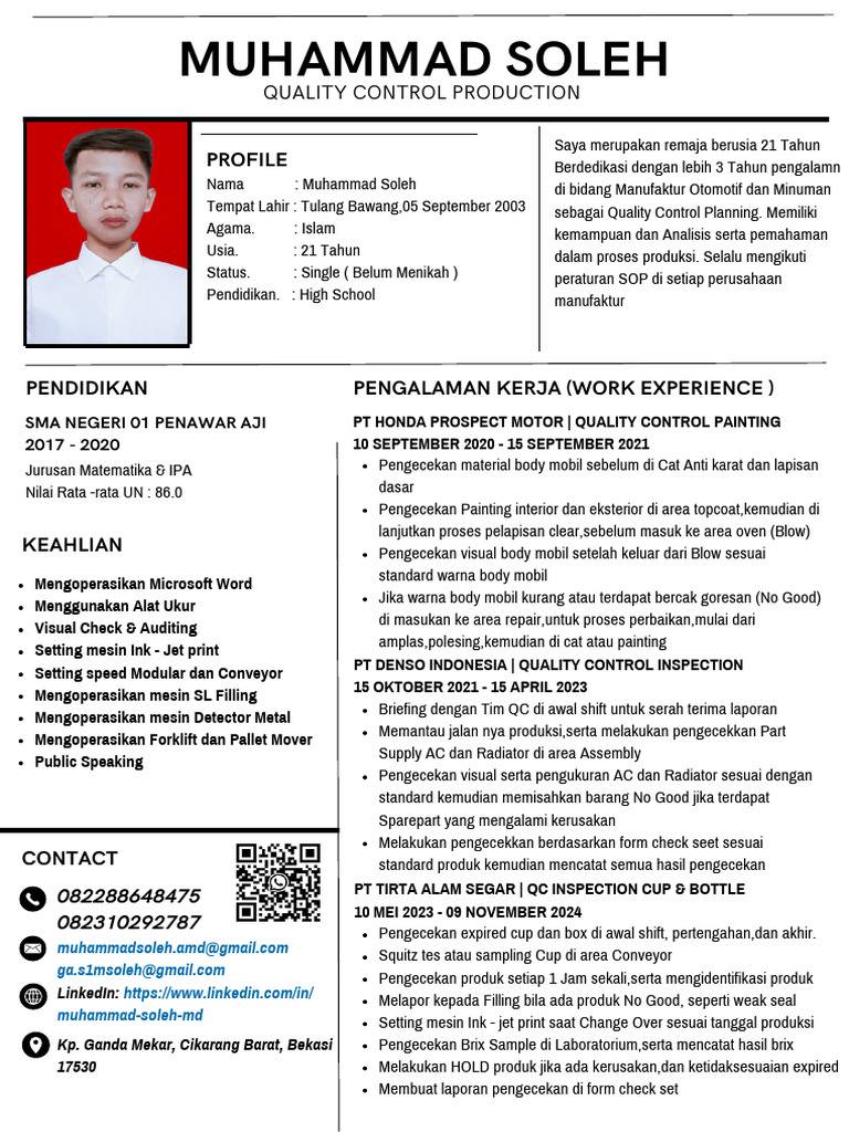 Profil Muhammad Soleh: QC Berpengalaman | PDF