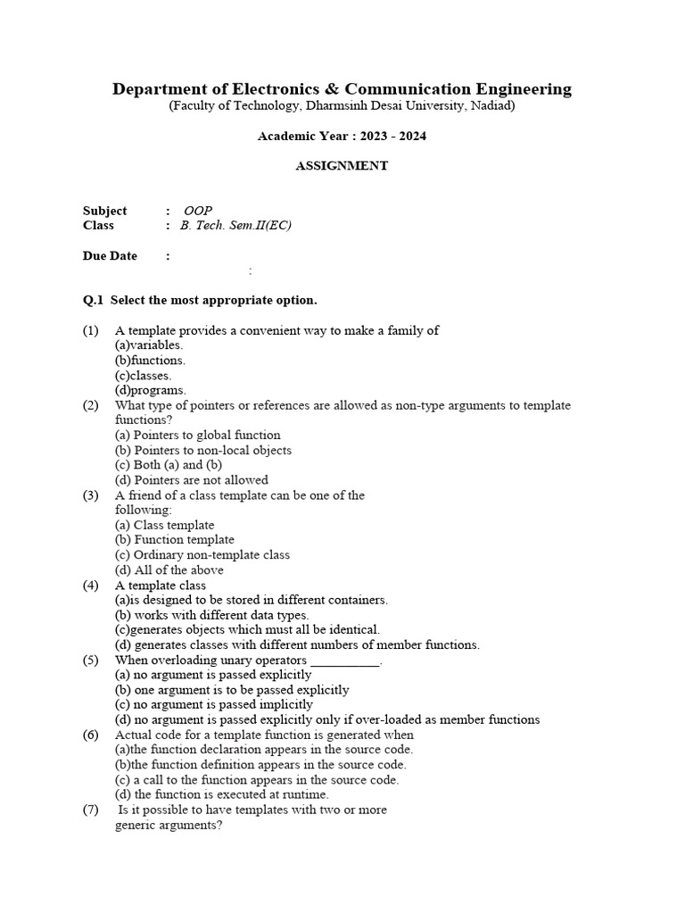 OOP Assignment for B. Tech. Sem. II | PDF | Parameter (Computer Programming) | Pointer (Computer ...