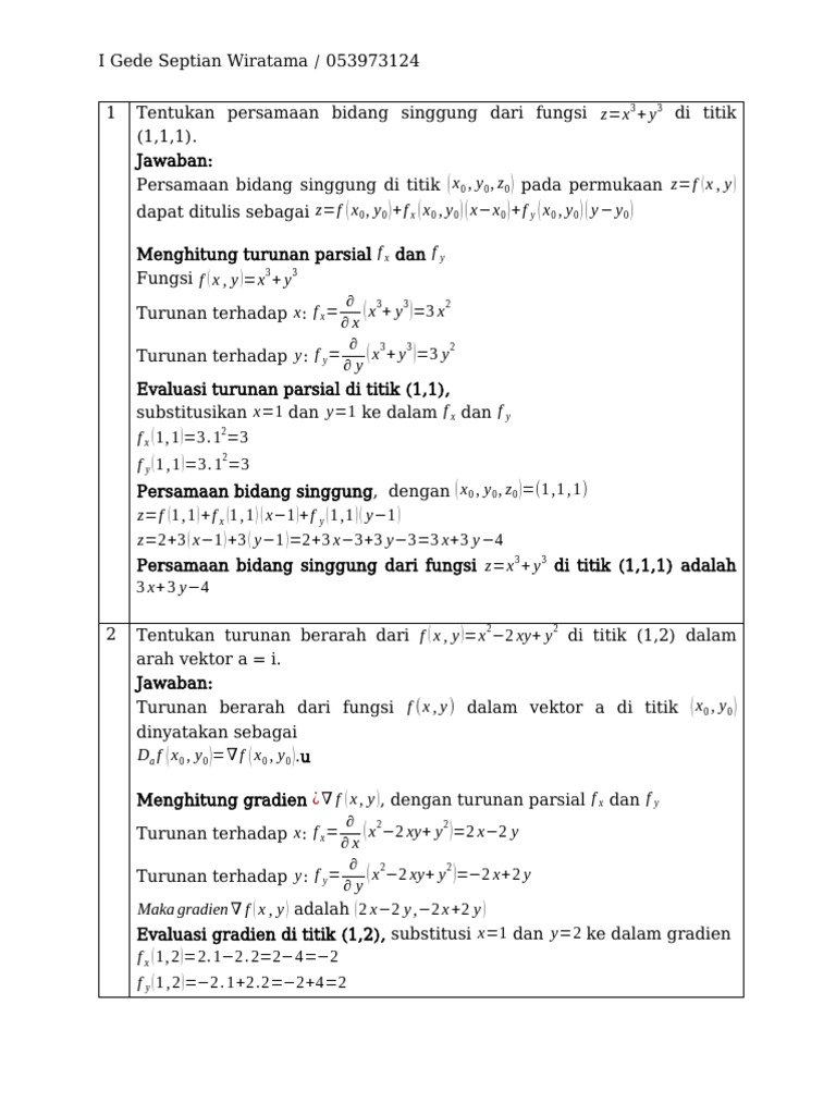 Tugas 2 Kalkulus III_I Gede Septian W_053973124 | PDF