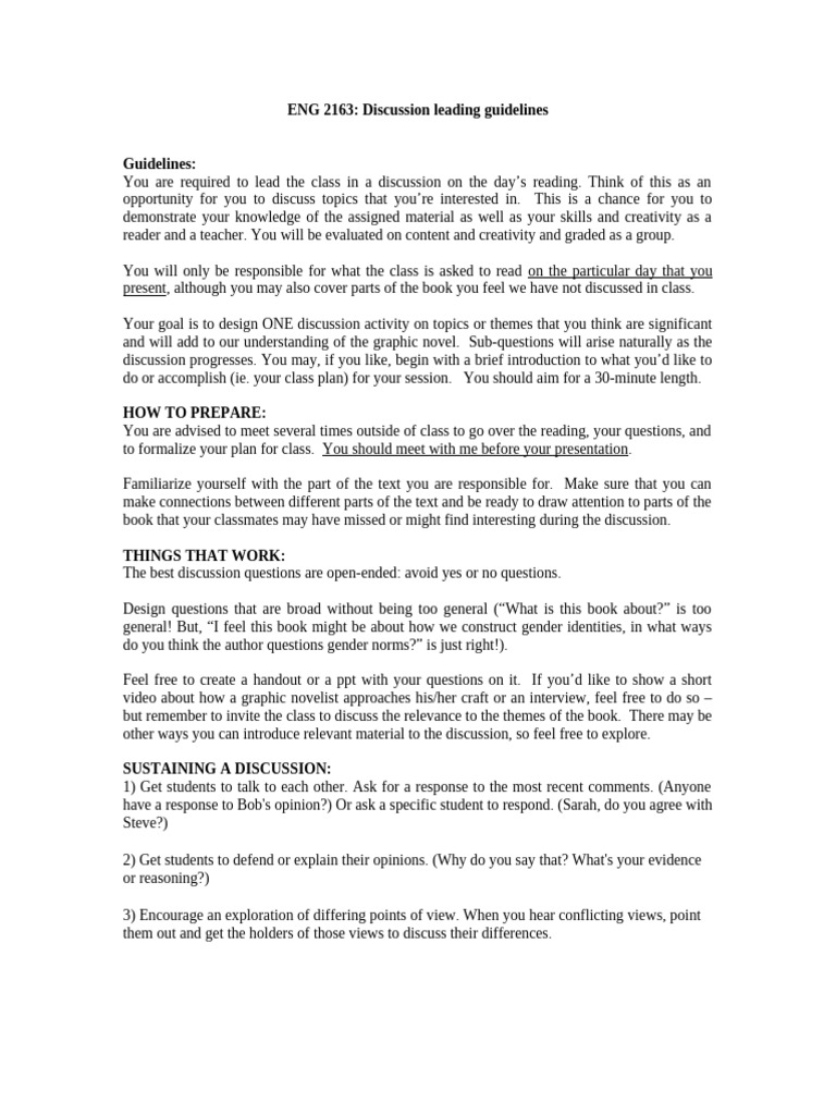 Discussion Leading Guidelines for ENG 2163 | PDF | Human Communication ...