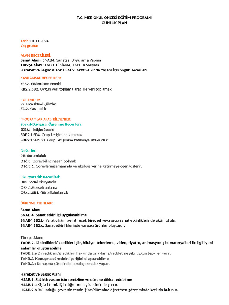 Kasim Ayi Günlük Plan 2024 | PDF