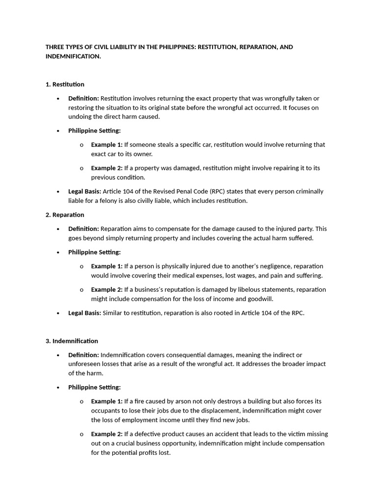 Civil Liability Types in the Philippines | PDF | Negligence | Damages