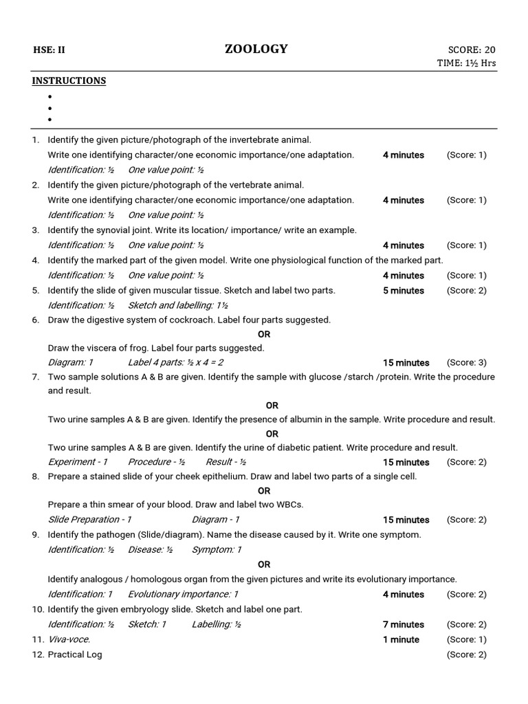 Zoology Practical Exam Guide 2024 | PDF | Kidney | Lung