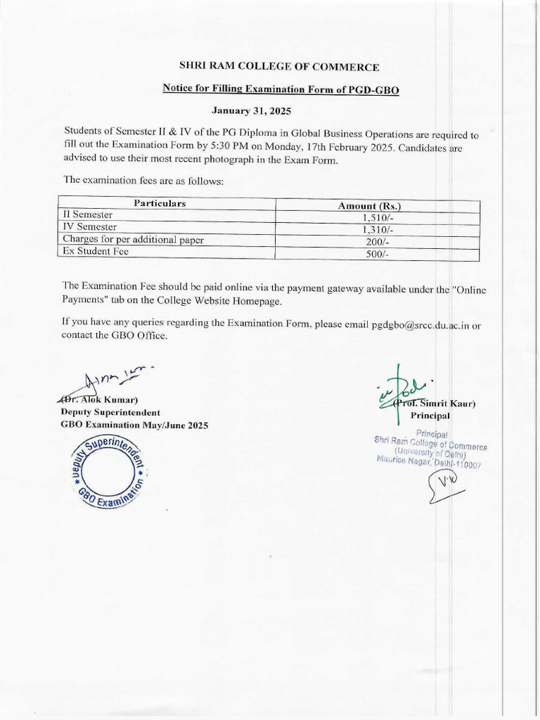 Notice For Filling Examination Form of PGD-GBO-May 2025 | PDF