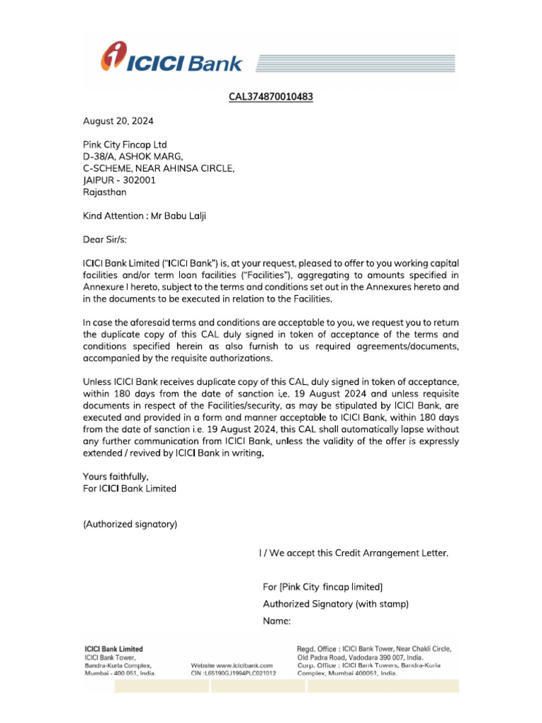 Credit Arrangement Letter | PDF