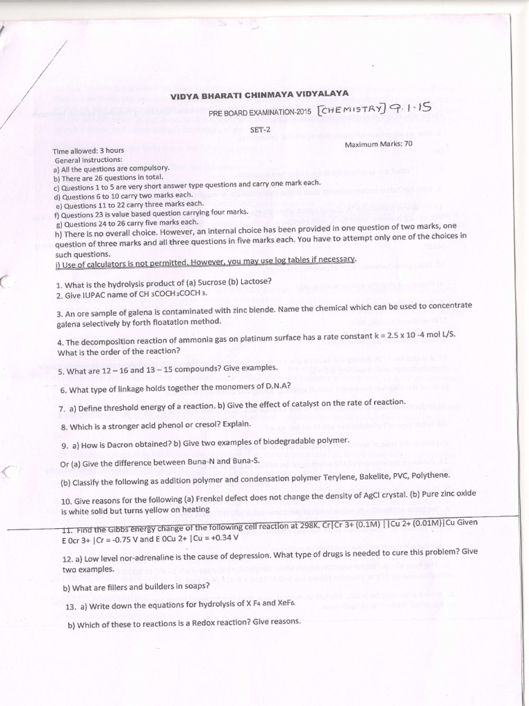 Che PB Xii Set2 2015 | PDF | Coordination Complex | Chemistry