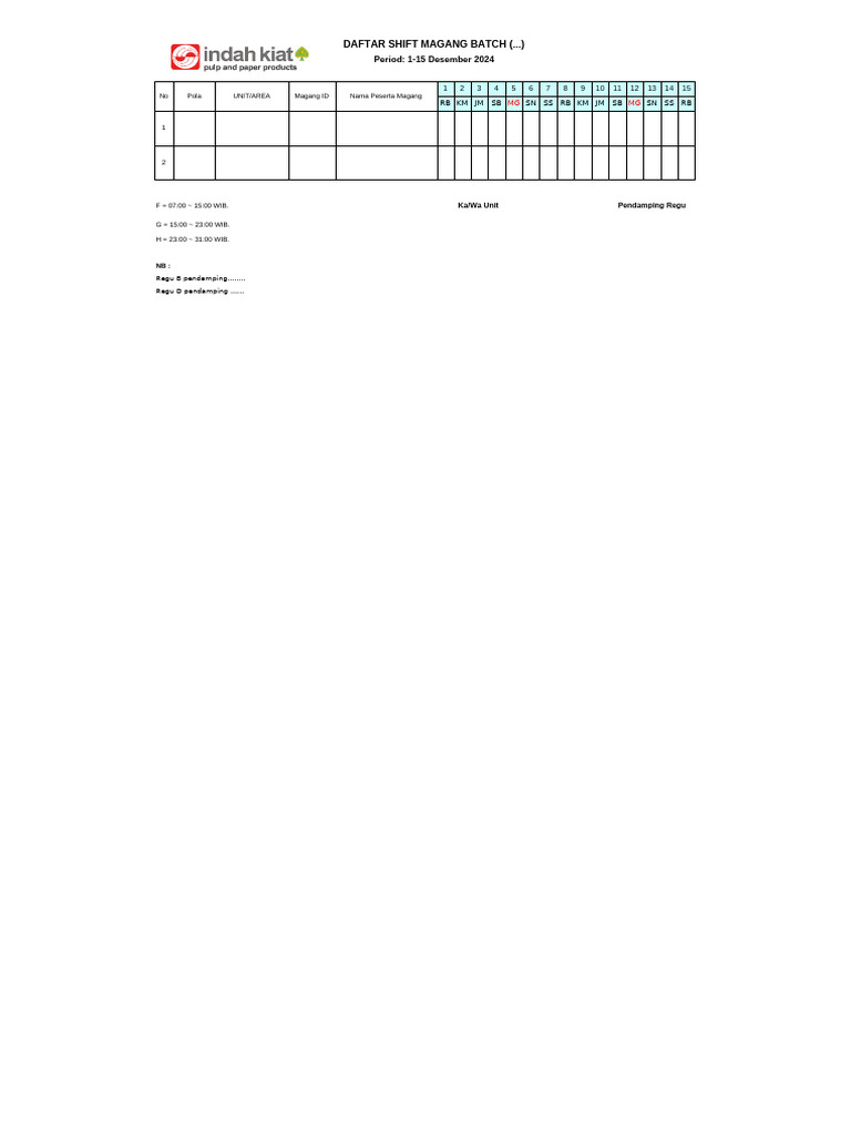 Jadwal Shift Magang Desember 2024 | PDF