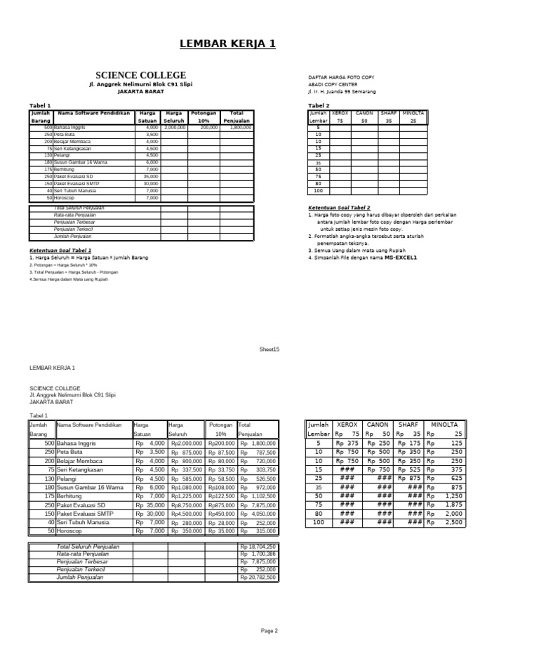 LATIHAN EXCEL1 | PDF