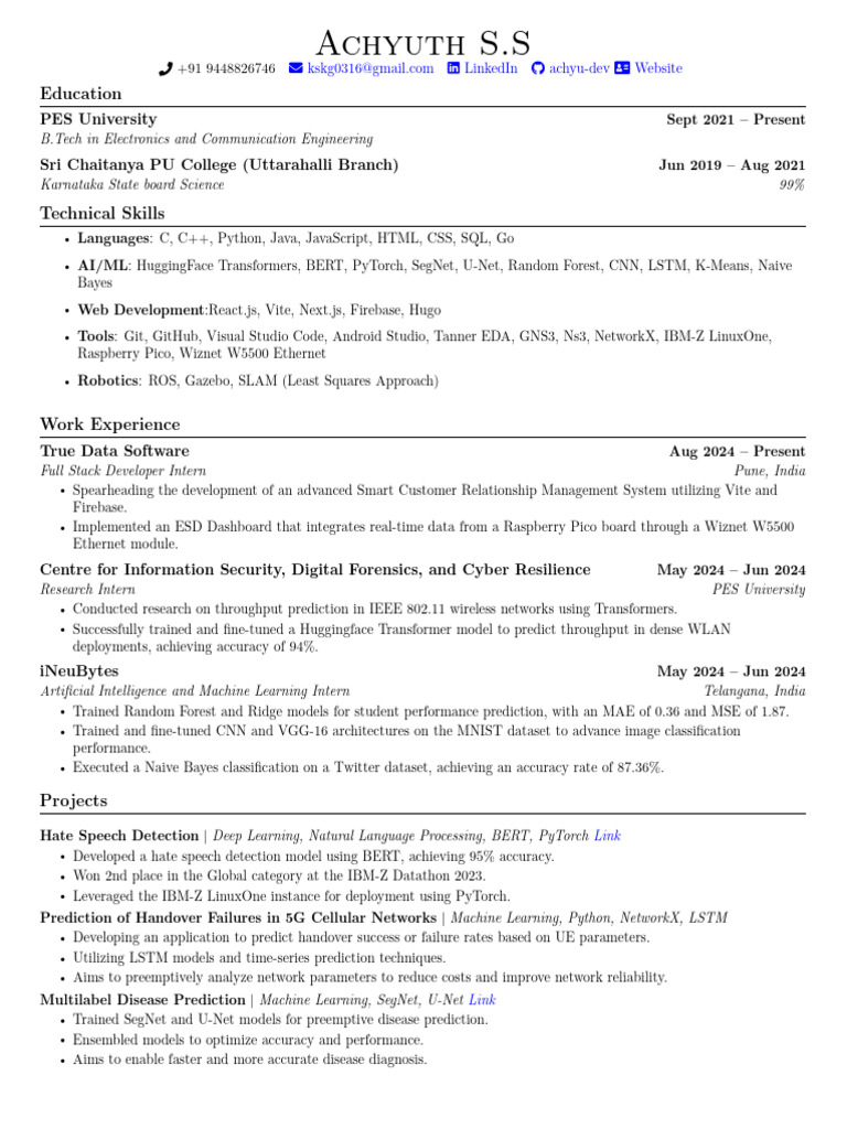 Achyuth_CV.pdf | PDF | Machine Learning | Computing