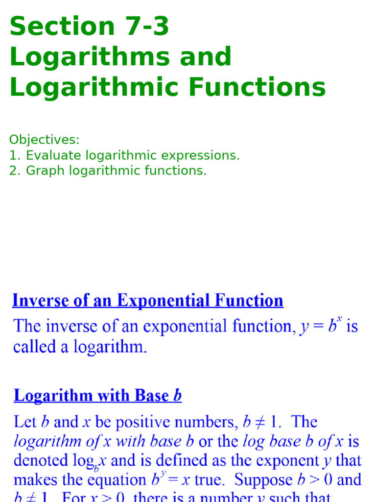 7-3 Logarithms and Logarithmic Functions - Online | PDF | Logarithm | Exponential Function