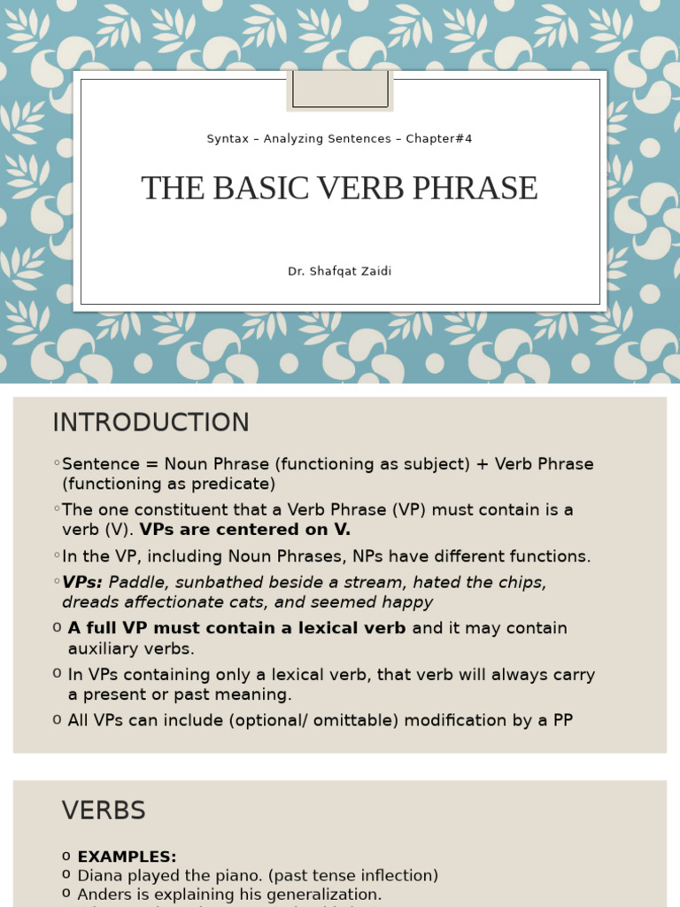 Sir Shafqat Presentation CH 4 | PDF | Verb | Phrase