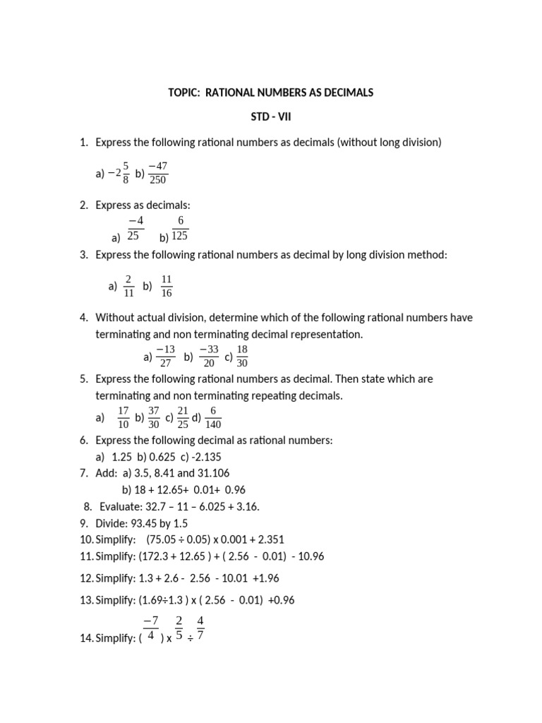 Rational Numbers As Decimals (CH - 3) | PDF | Body Mass Index