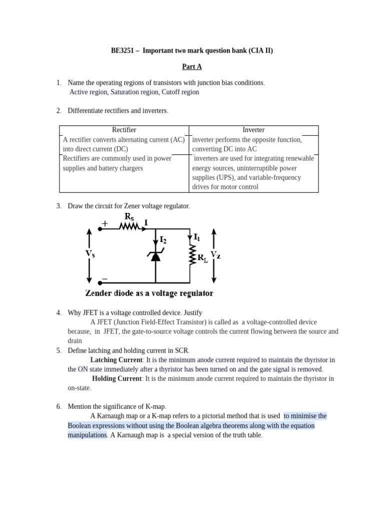 Two Mark Question Bank for CIA II | PDF | Rectifier | P–N Junction