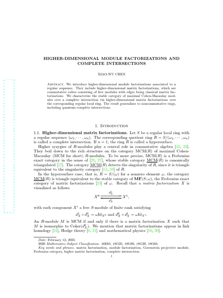 Higher-Dimensional Module Factorizations | PDF | Ring (Mathematics) | Matrix (Mathematics)