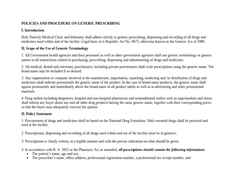 Policy On Generic Prescribing - Sample | PDF