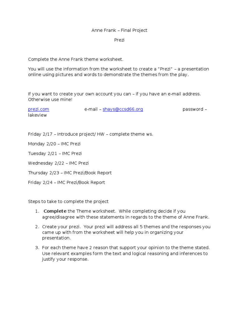 Anne Frank Project Guidelines | PDF