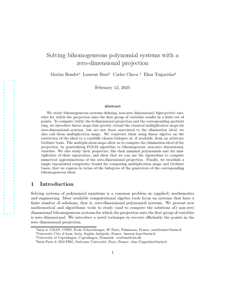 Solving bihomogeneous polynomial systems with a zero-dimensional projection | PDF | Eigenvalues ...