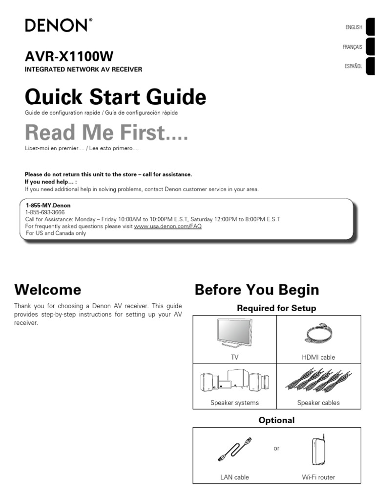 Avr-x1100w Quick Start Guide in English | PDF | Computer Network | Hdmi