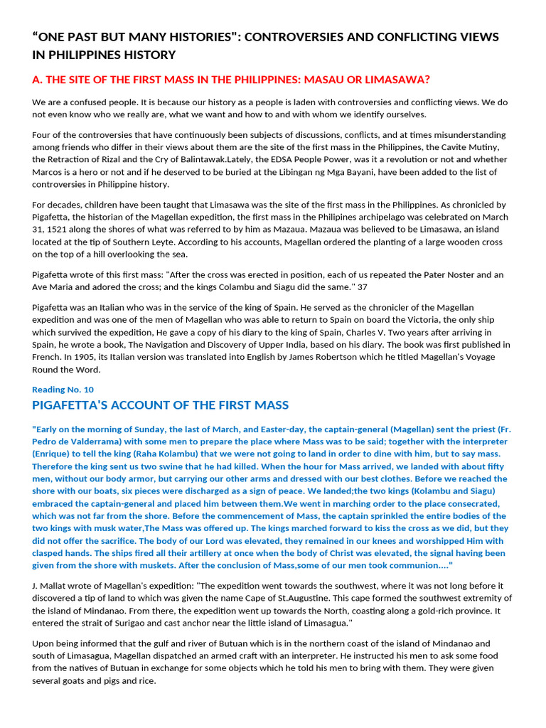 First Mass Controversy in Philippine History | PDF