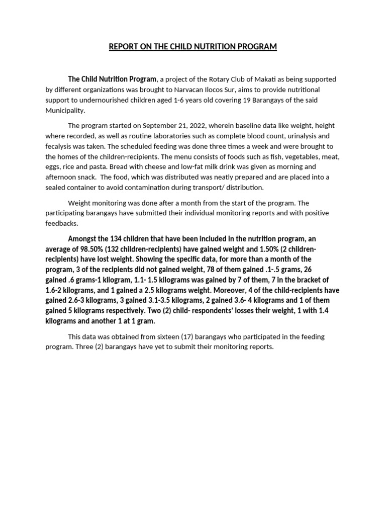 Child Nutrition Program Report | PDF