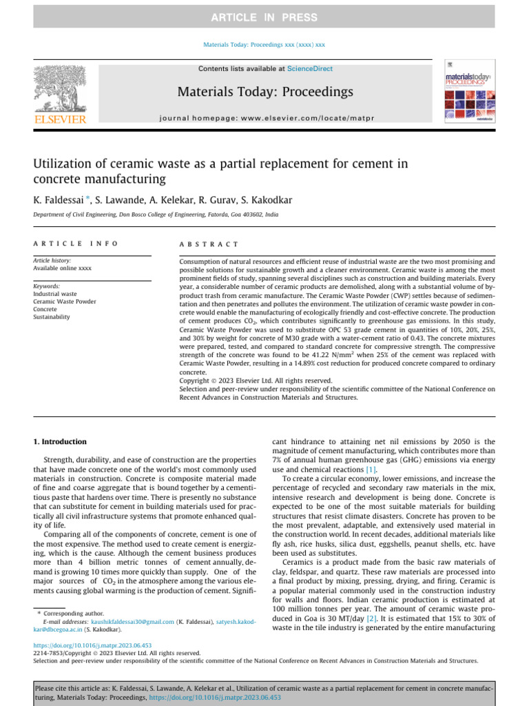 Utilization of Ceramic Waste As A Partial Replacement For Cement in ...