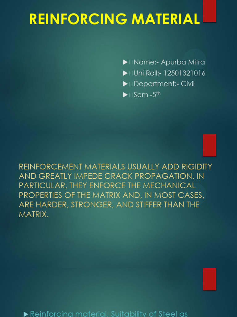 Apurba Mitra REINFORCING MATERIAL Presentation | PDF | Concrete | Steel