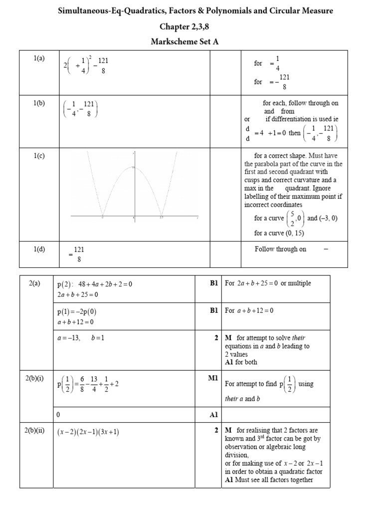 Set A MS Simultaneous Eq Quadractics Factors Polynomials and Circular Measure CHP 238 | PDF ...