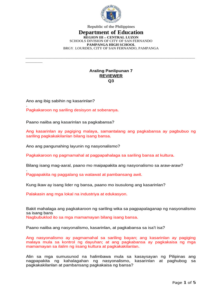 Ap 7 Q3 Reviewer | PDF
