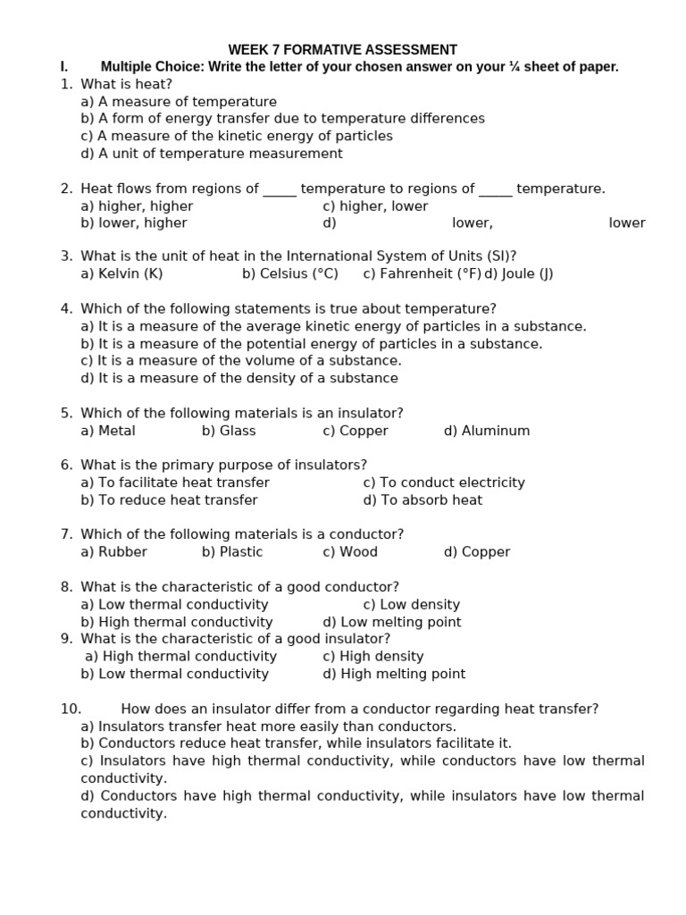Heat Transfer and Insulation Quiz | PDF | Temperature | Electrical ...