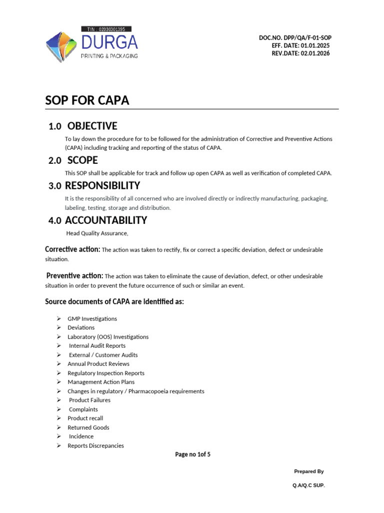 CAPA SOP for Pharmaceutical Quality | PDF | Business Process ...