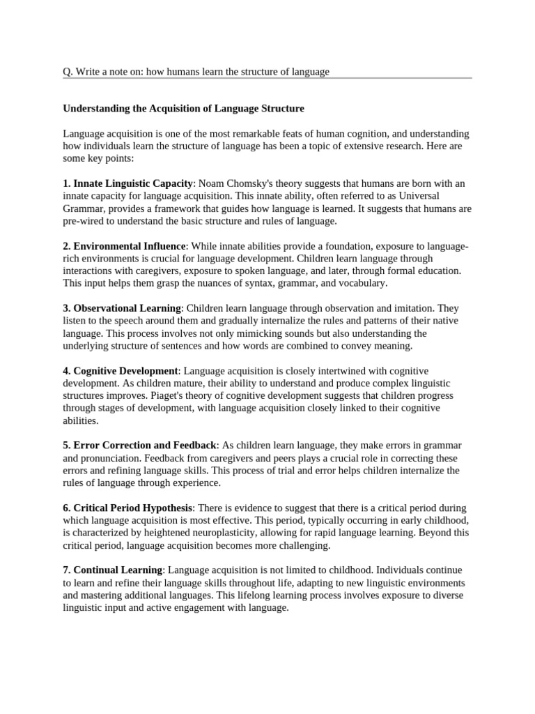 LEARNING THE STRUCTURE OF SENTENCES | PDF | Language Acquisition | Syntax