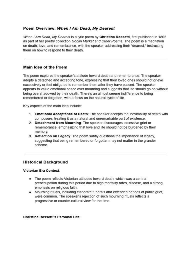 Poem Overview - When I Am Dead, My Dearest | PDF | Death | Poetry