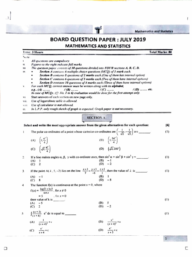 July 2019 Mathematics Exam Paper | PDF | Euclidean Vector | Equations