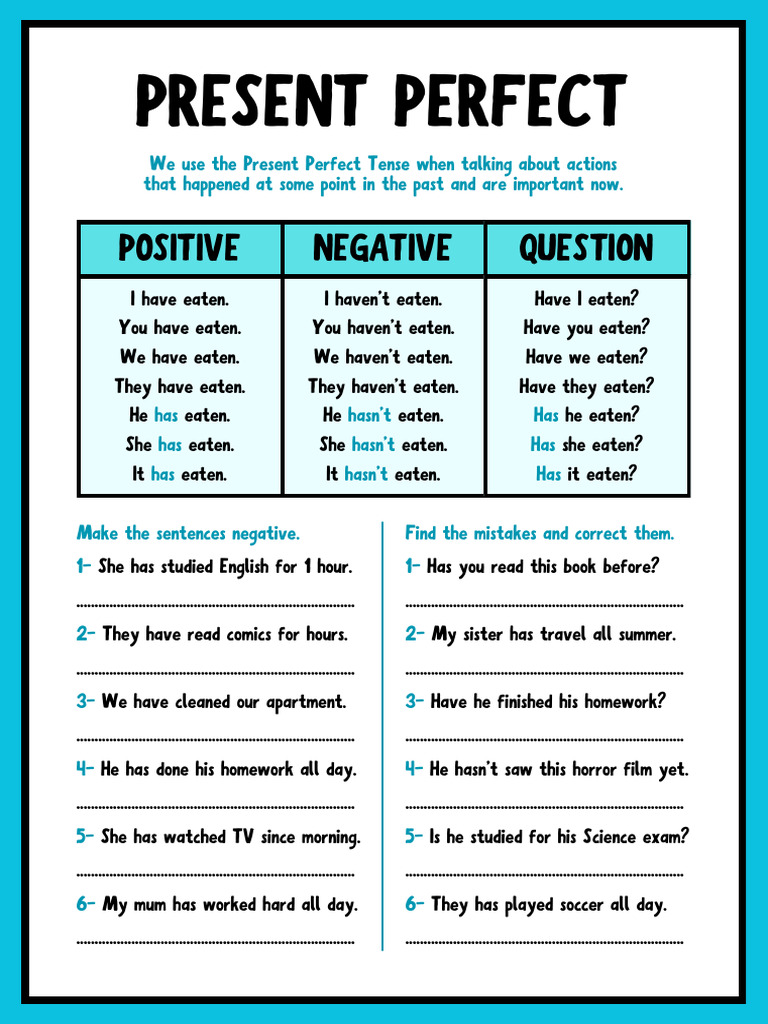 Present Perfect Worksheet in Blue White Simple Style - 20250212 ...