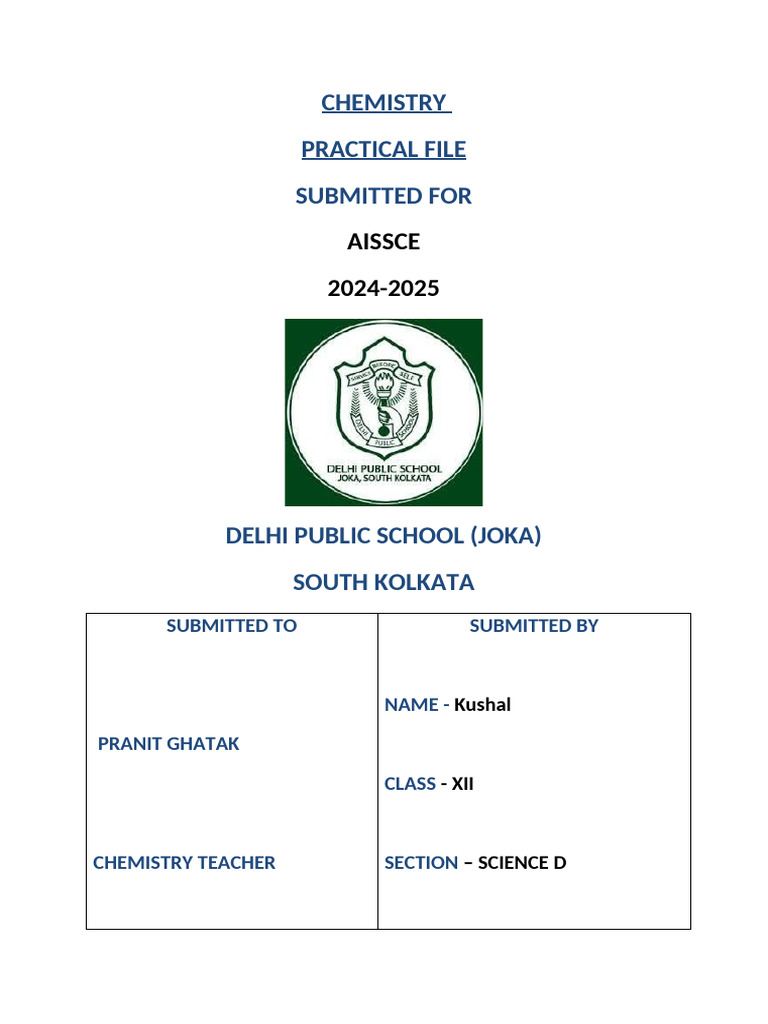 AISSCE 2024-2025 Chemistry Practical File | PDF