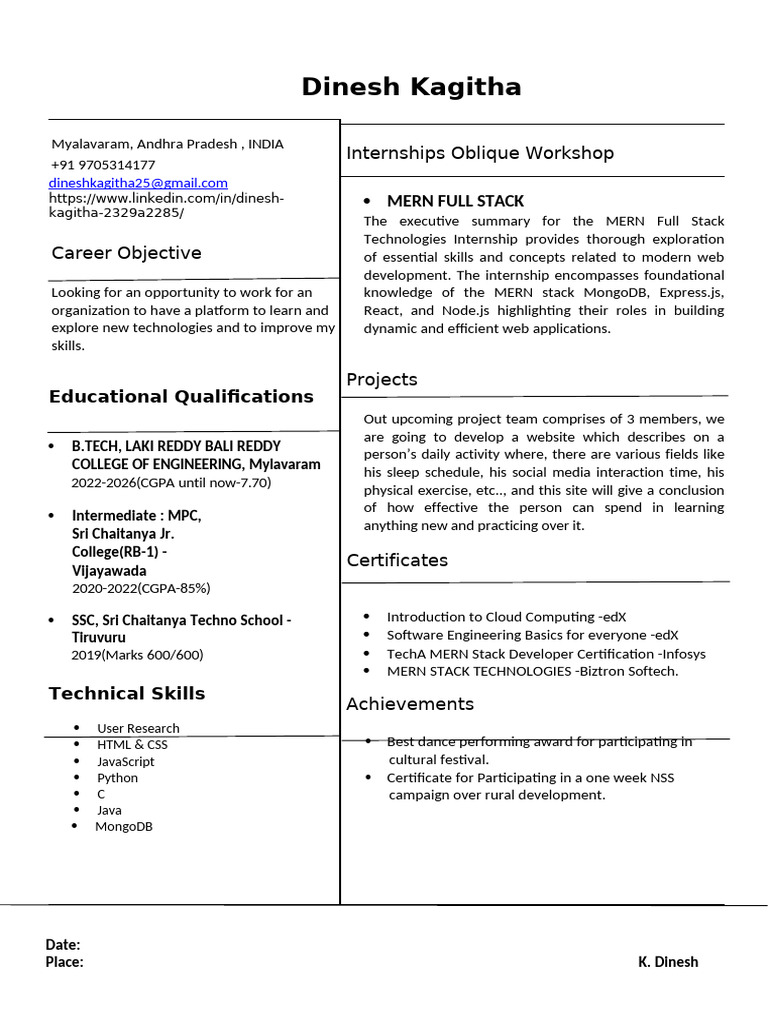 Resume Dinesh 1 | PDF | Computing | Software Engineering