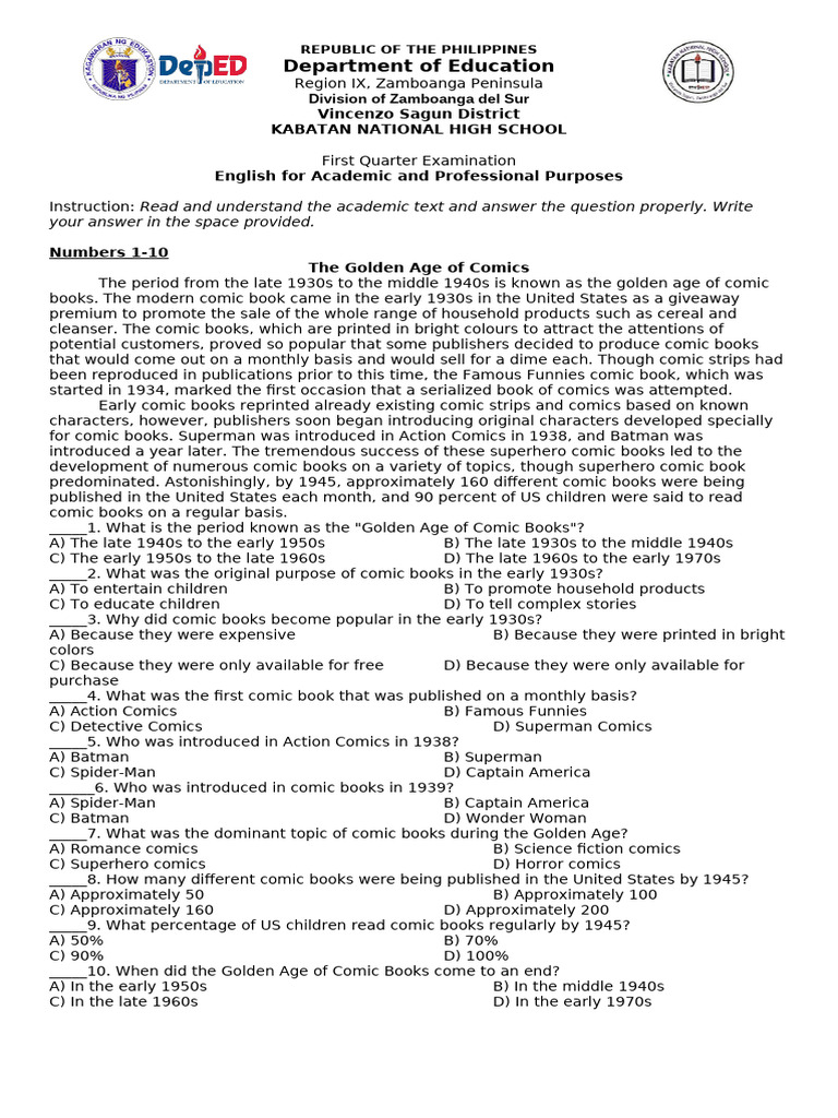 First Quarter Exam-EAPP | PDF | Major Depressive Disorder | Depression (Mood)