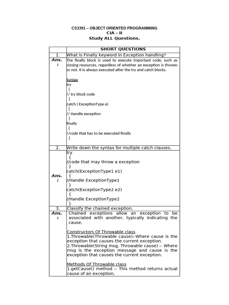 Java OOP Exception Handling Guide | PDF | Thread (Computing) | Class (Computer Programming)