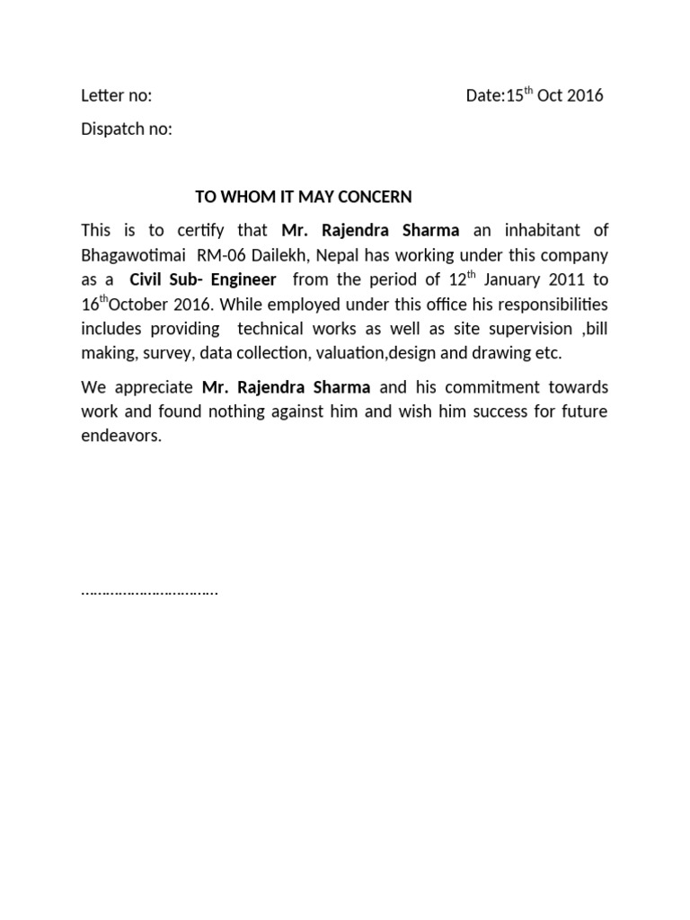 Experience Letter Format Final | PDF