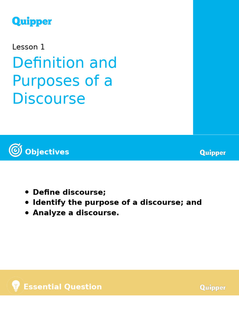 Unit 1 - Lesson 1 - Definition and Purposes of Discourse | PDF | Discourse | Semantics