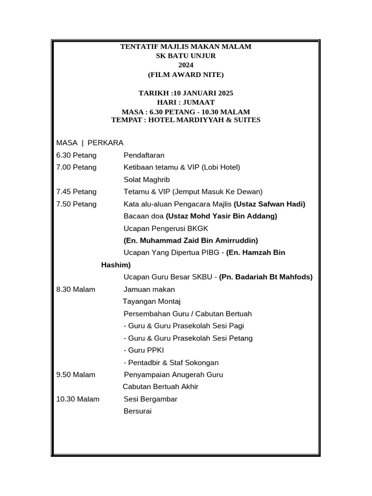 TENTATIF MAJLIS MAKAN MALAM - Docx New | PDF