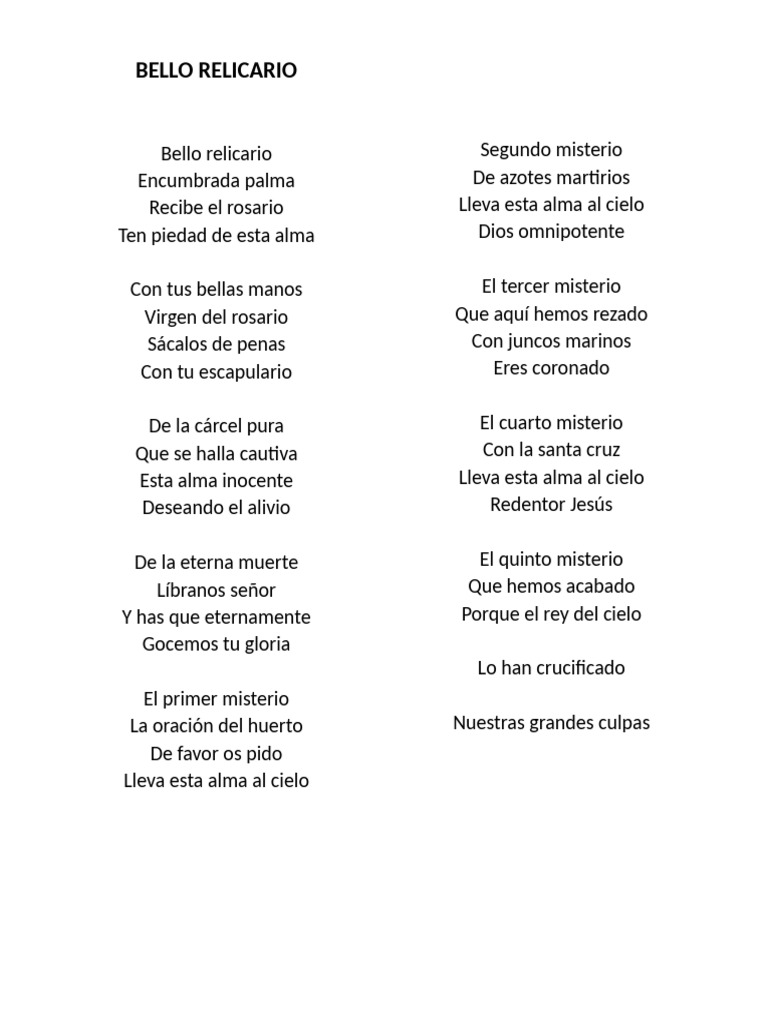 Bello Relicario: Oración y Alabanza | PDF