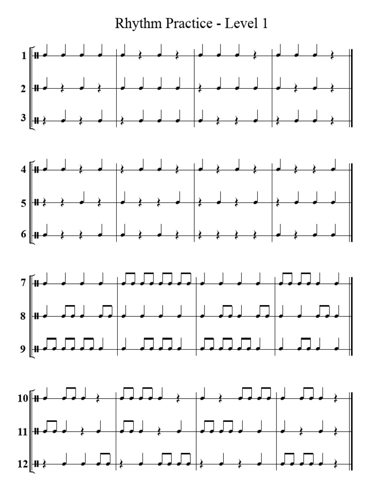 Rhythm Practice Sheet Beginning | PDF