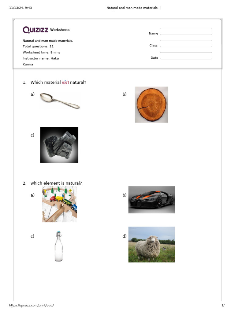 Natural vs. Man-Made Materials Quiz | PDF | Materials