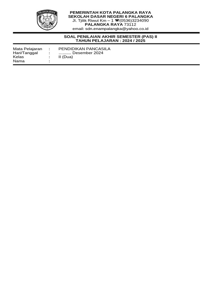 KOP SOAL ULANGAN 2024-2025 | PDF