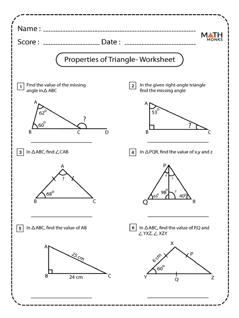Properties of Triangles Worksheet | PDF