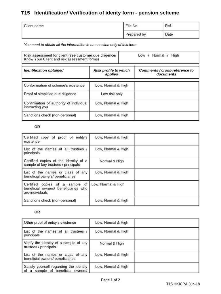 T15 Identification Form - Pension Scheme | PDF