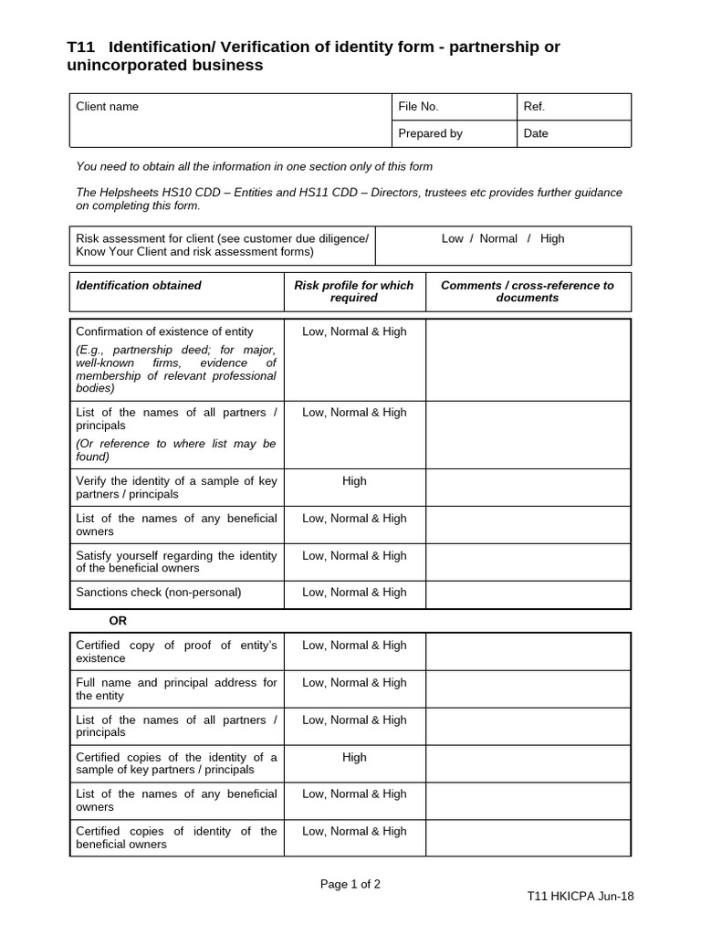 T11 Identification Form - Partnerships or Unincorporated Businesses | PDF