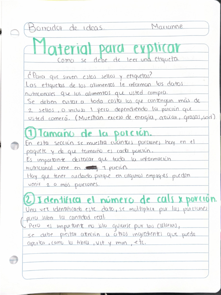 Borrador de Ideas de Material para Lectura de Etiquetas | PDF